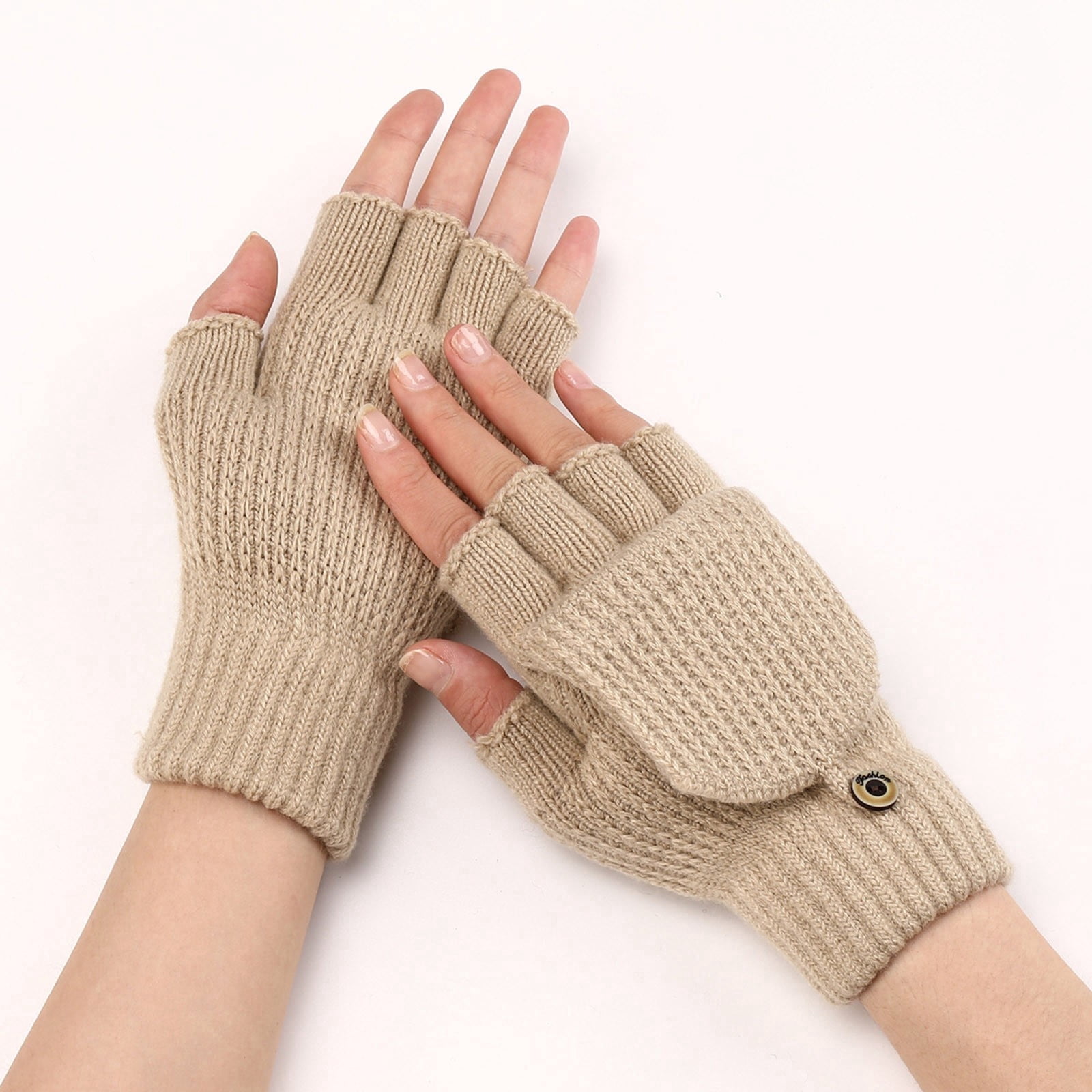 Baberdicy Fingerless Gloves, Winter Gloves, with Mittens Cap ...