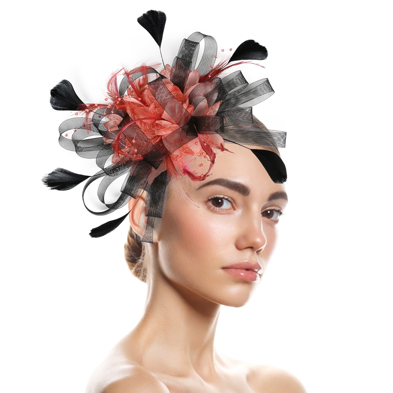 Baberdicy Women's Small Fascinator - Feather Netting Pillbox - Tea ...