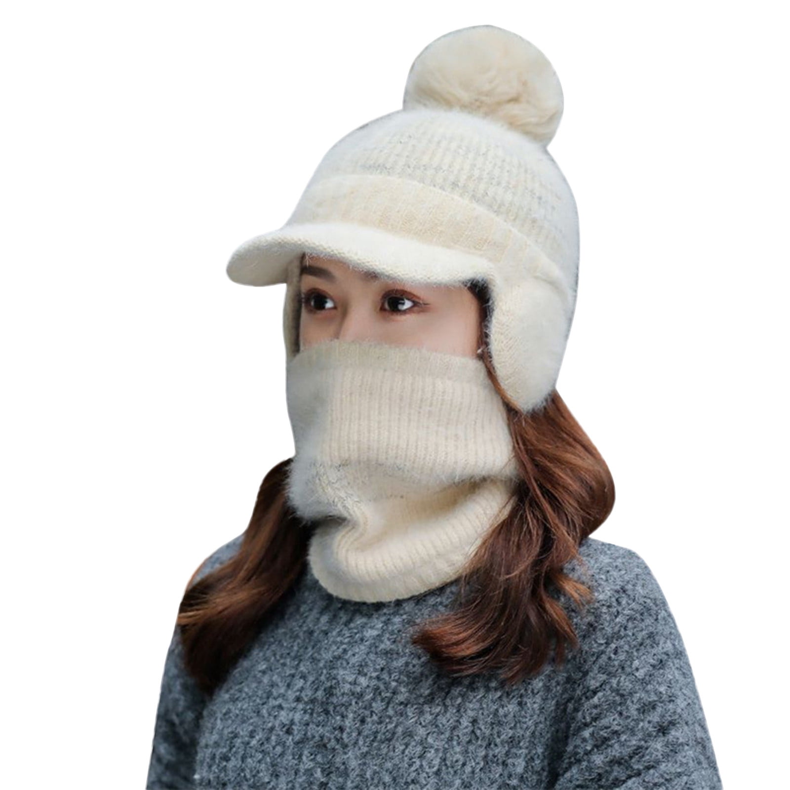 Baberdicy Hat Womens Earmuffs Scarf Hat Flocking Thermal Cycling Warm ...