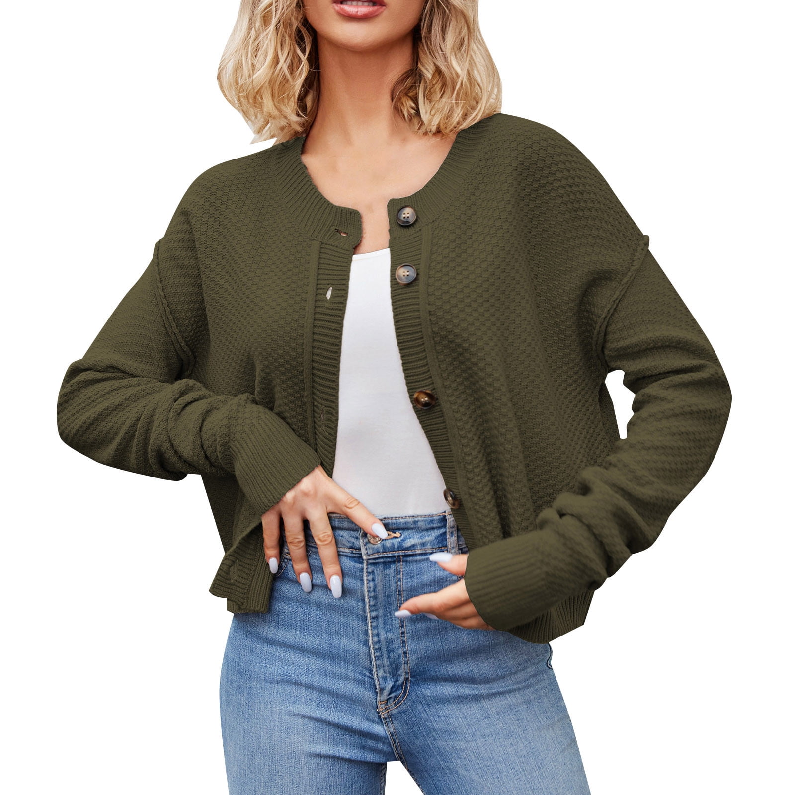 Baberdicy Knitted Sweate Long Cardigans for Women Buttons Open Front ...