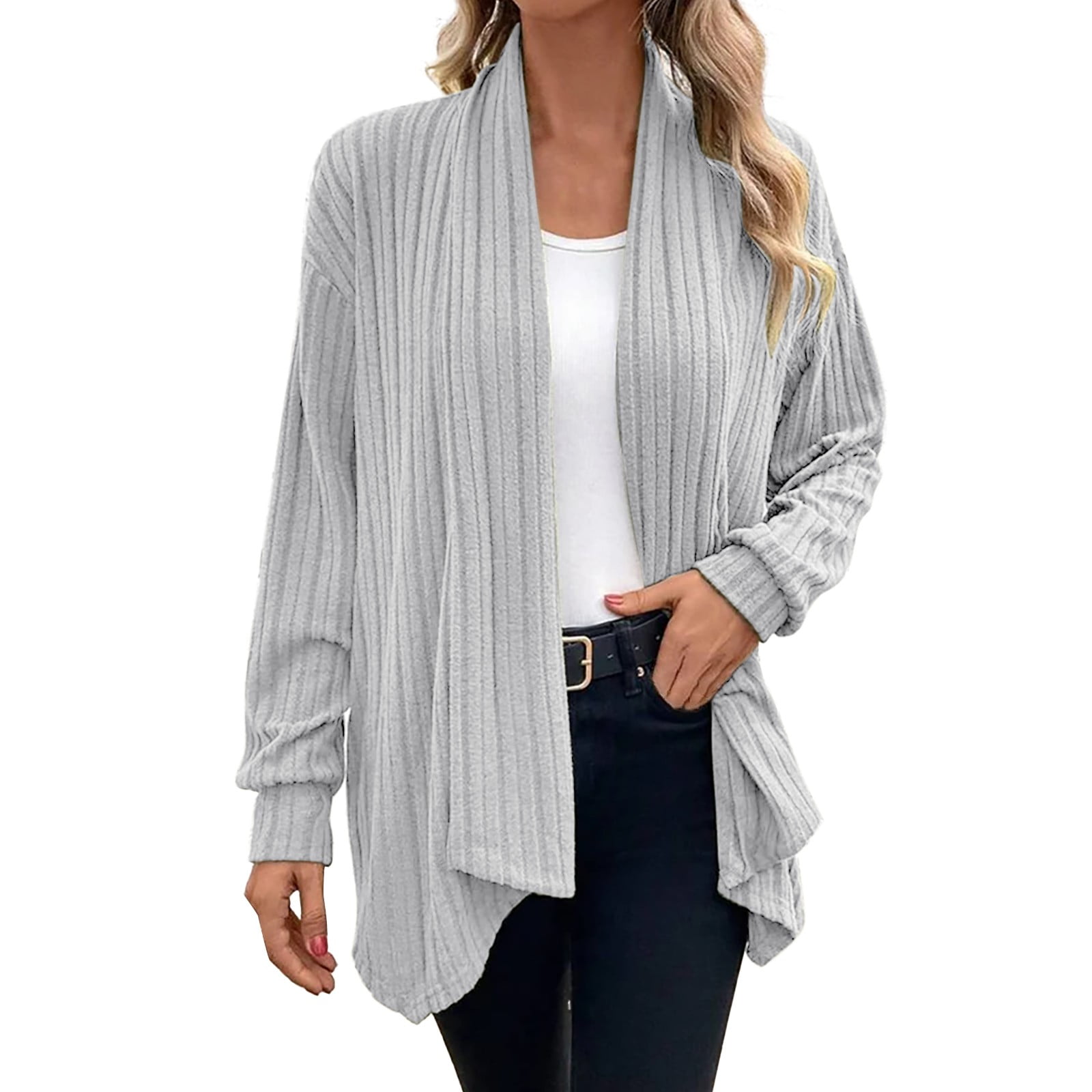Baberdicy Knitted Sweate Women's Draped Front Open Cardigan Casual Long ...