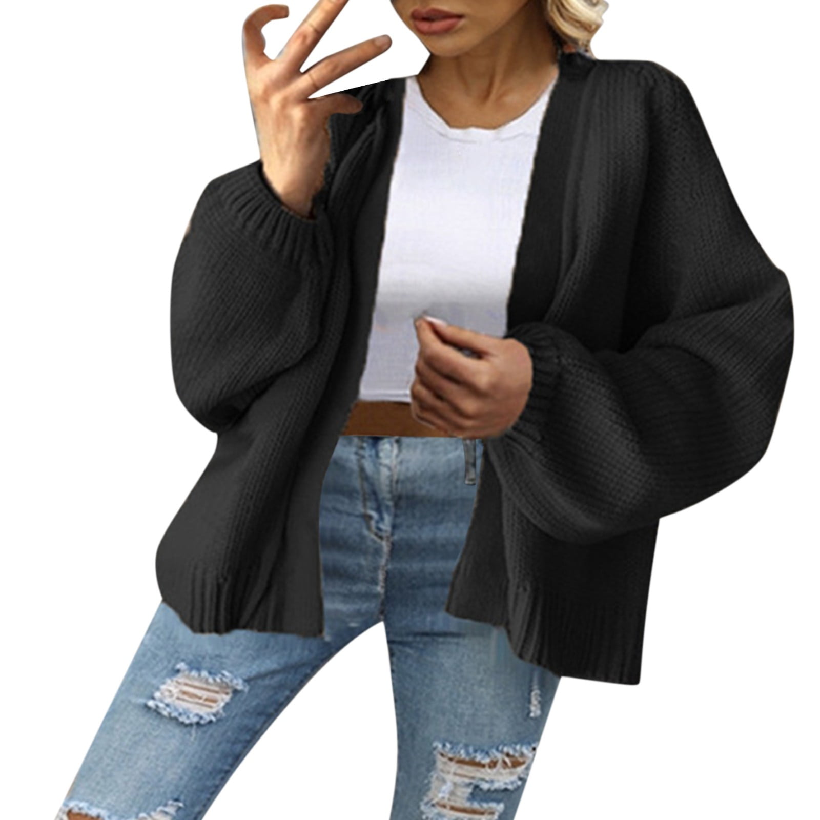 Baberdicy Knitted Sweate Women's Solid Color Long Sleeved Buttonless ...