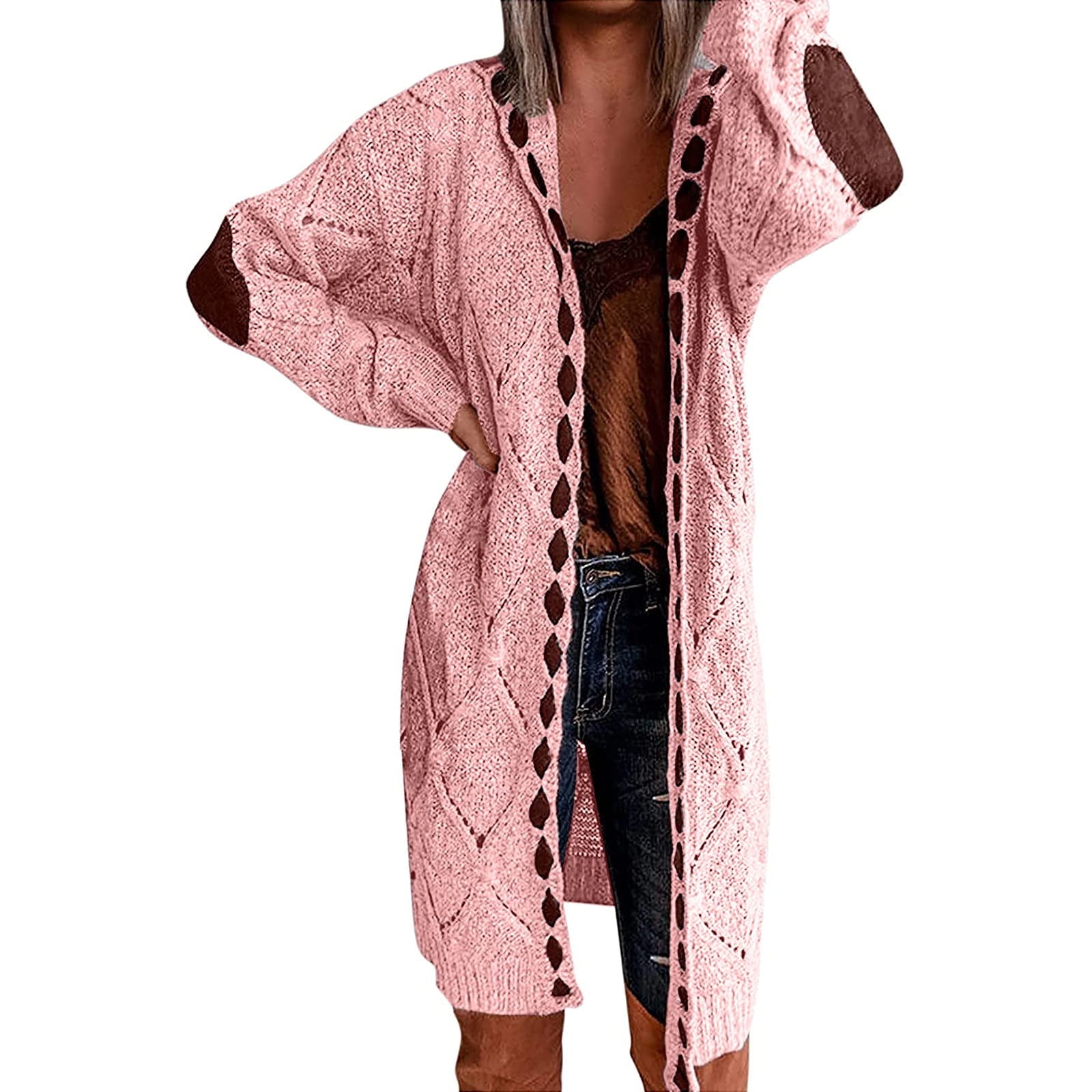 Baberdicy Knitted Sweate Womens Patchwork Cardigan Long Sleeve Open ...