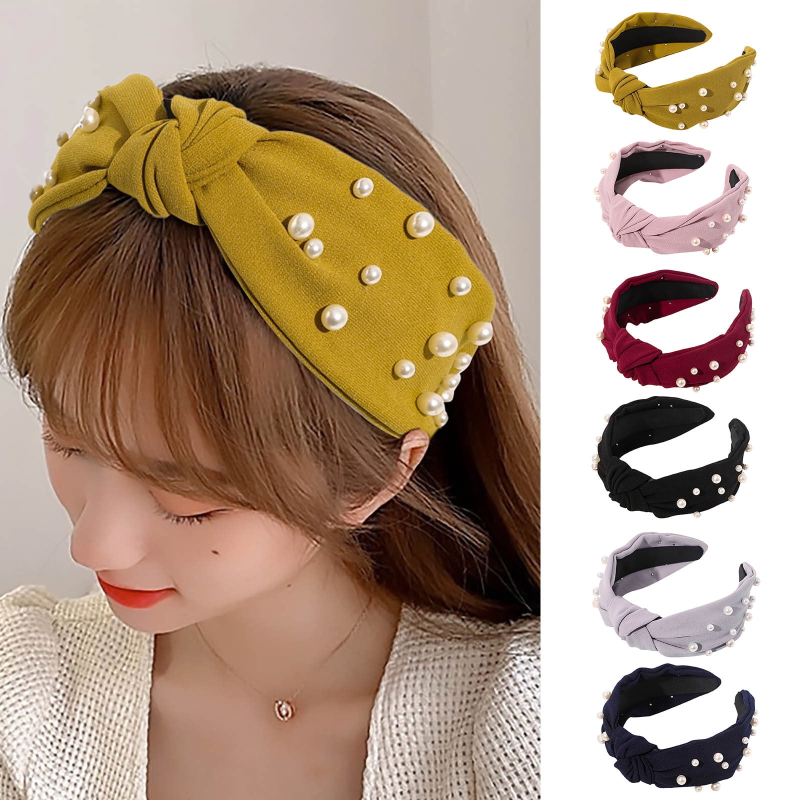 Baberdicy Knot Pearl Headband – Chiffon Fabric, Lightweight, Non-Slip ...
