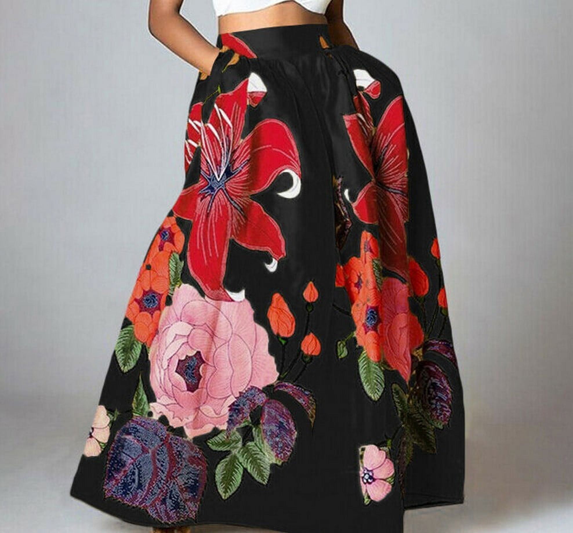 Baberdicy Long Maxi Skirt, Maxi Skirt Women Bohemian Floral Print Skirt ...