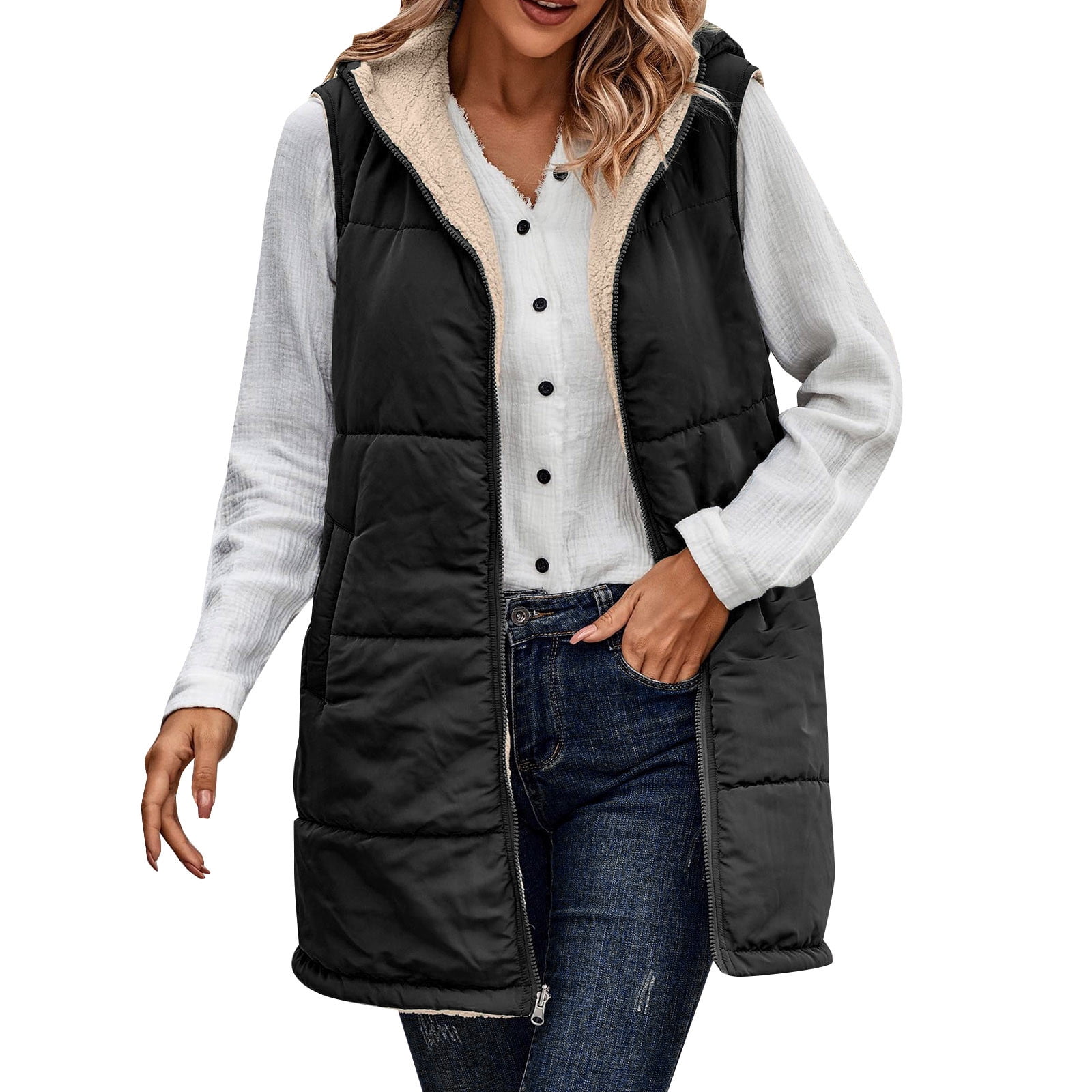 Baberdicy Puffer Vest Womens 2023 Fall Reversible Vests Sleeveless ...