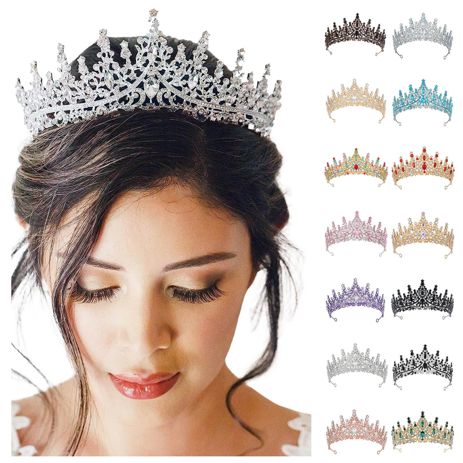 Baberdicy Rhinestone Crown Headband – 4 Cm Height, Velvet Lining, Photo ...
