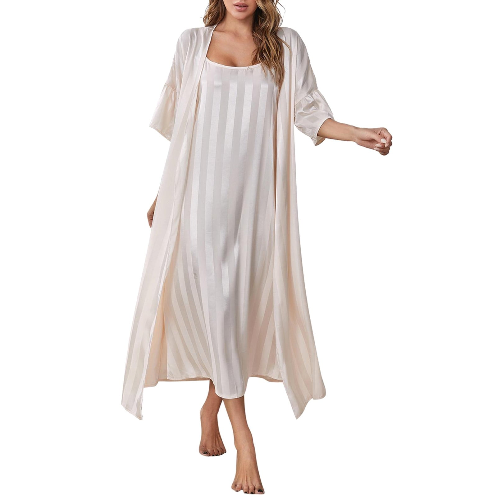 Baberdicy Robes for Women Solid Color Striped Satin Robe Femmes Women ...