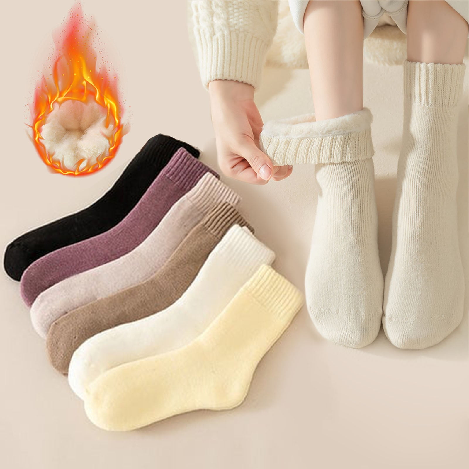Baberdicy Thermal Boot Socks – 400 G Plush, 30 Cm Tube, Non-Slip Print ...