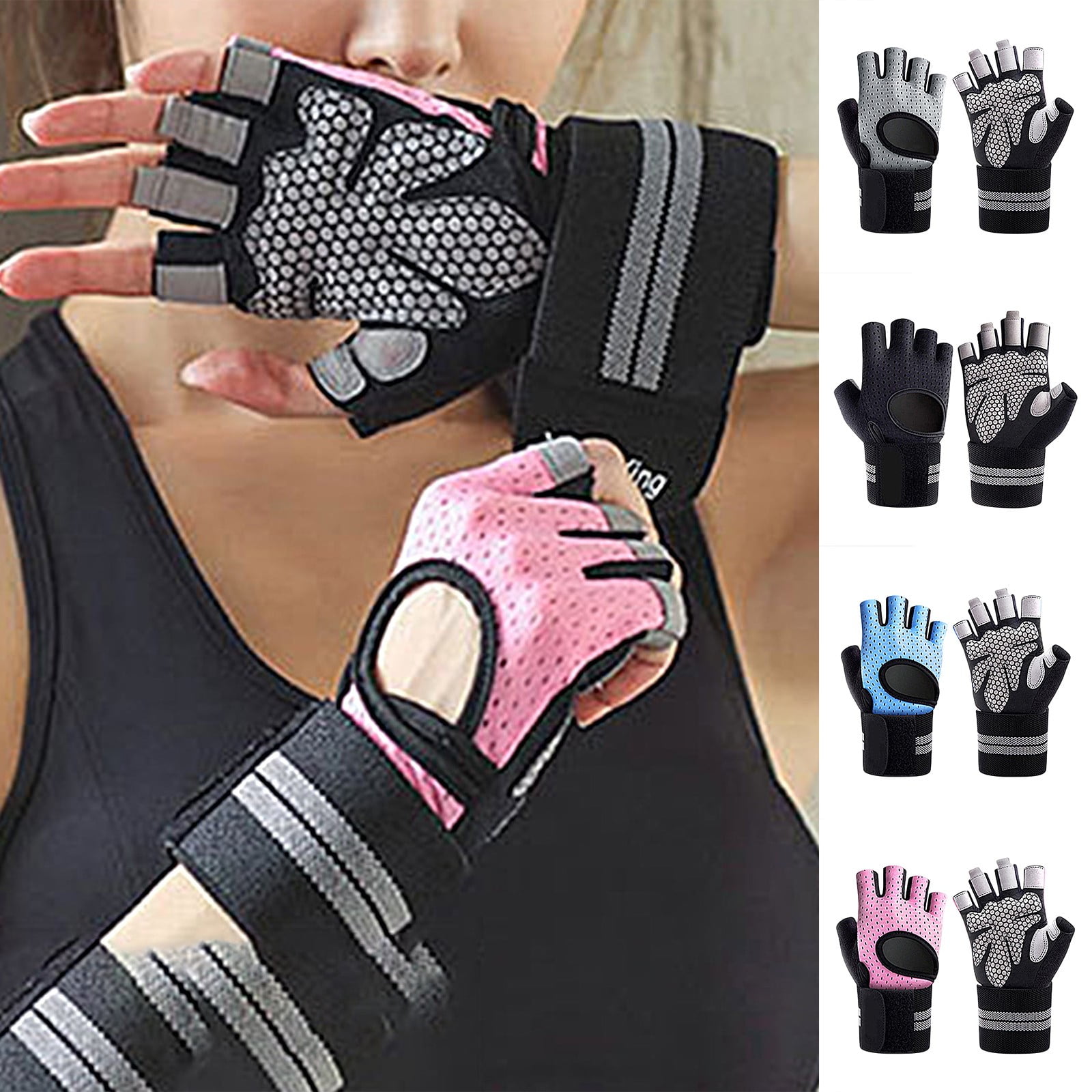 Baberdicy Unisex Fingerless Workout Gloves, Weight Lifting Gym Gloves ...
