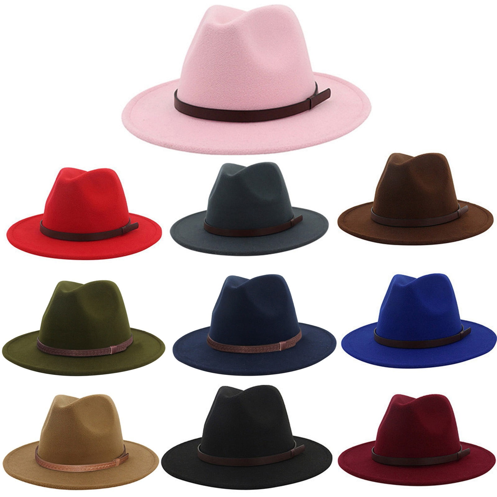 Baberdicy Unisex Wool Felt Derby Hat, Wide Brim Fedora for Prom ...