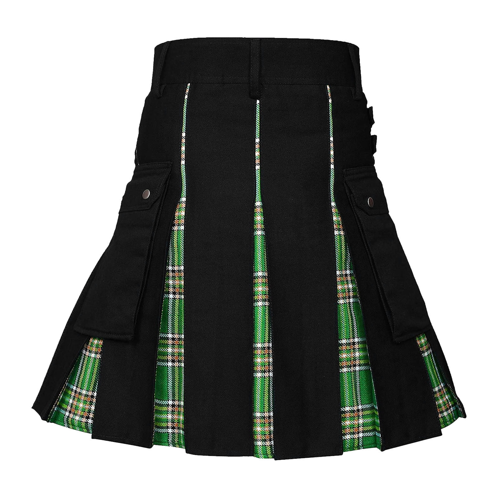 Baberdicy Utility Kilts for Men Mens Fashion Scottish Style Plaid Contrast Color Pocket Pleated ...