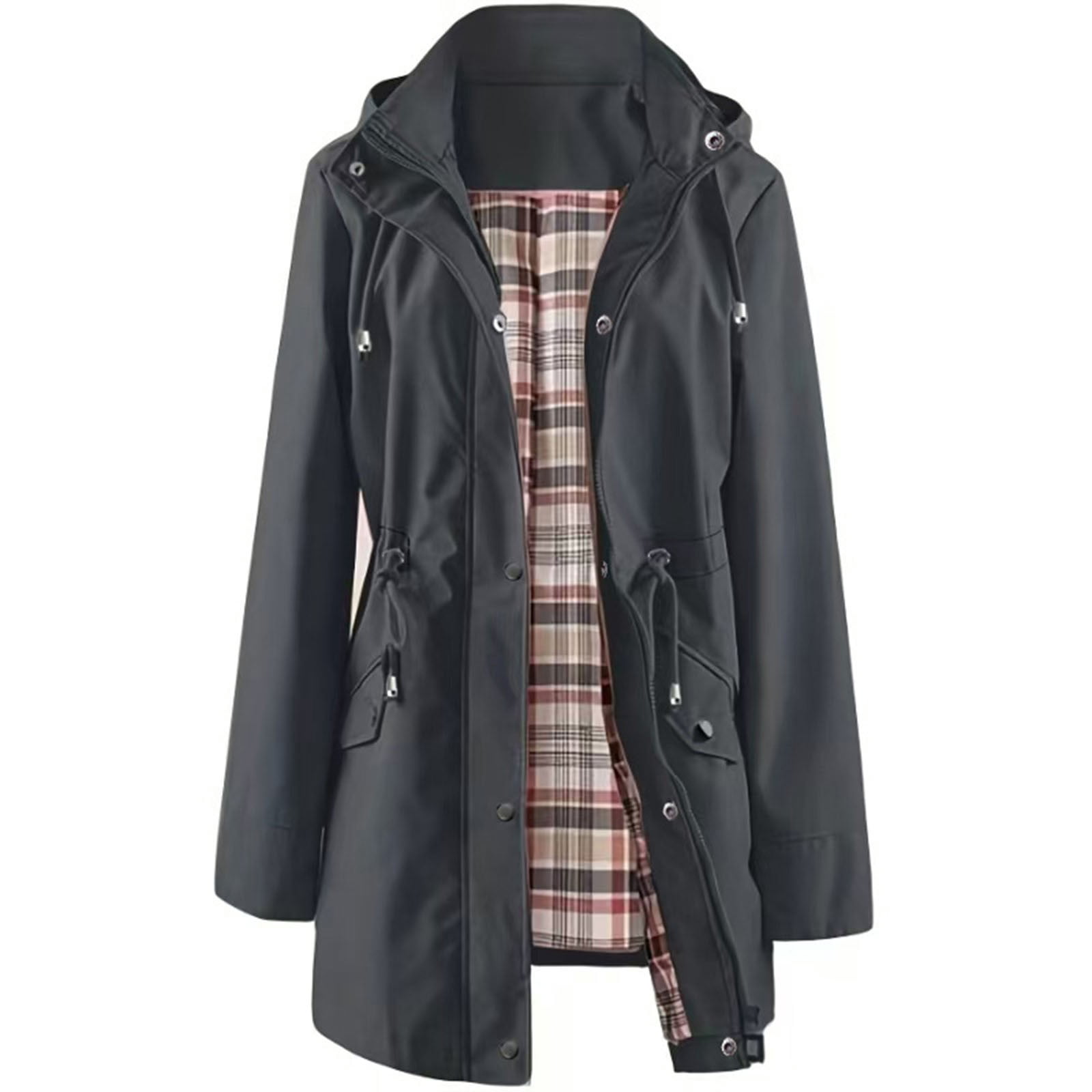 Baberdicy Women's Belted Hooded Rain Coat, Cinched-Waist Shell, Rainy ...