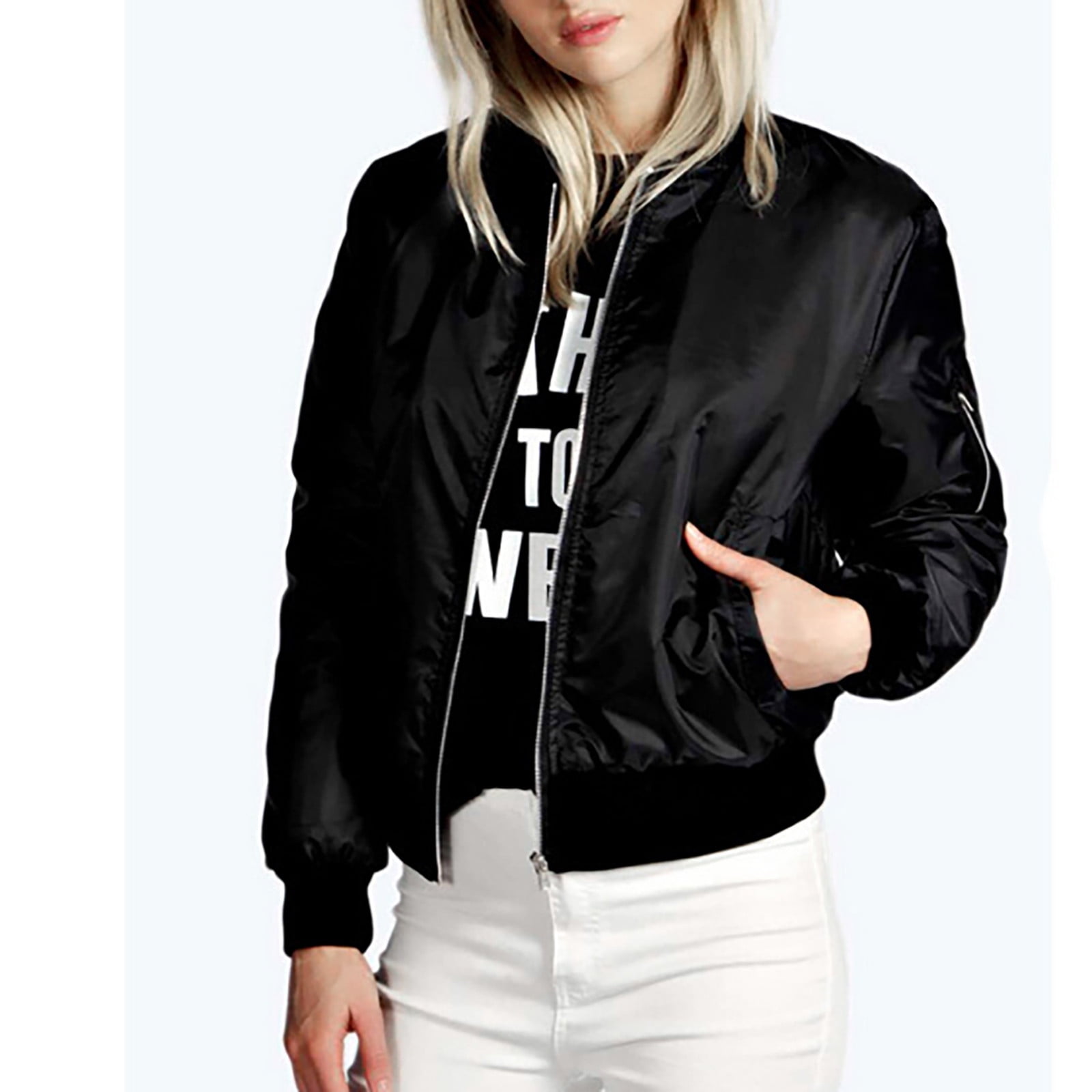 Baberdicy Women's Cropped Fashion Jacket, Solid Zip Up Short Coat, City ...