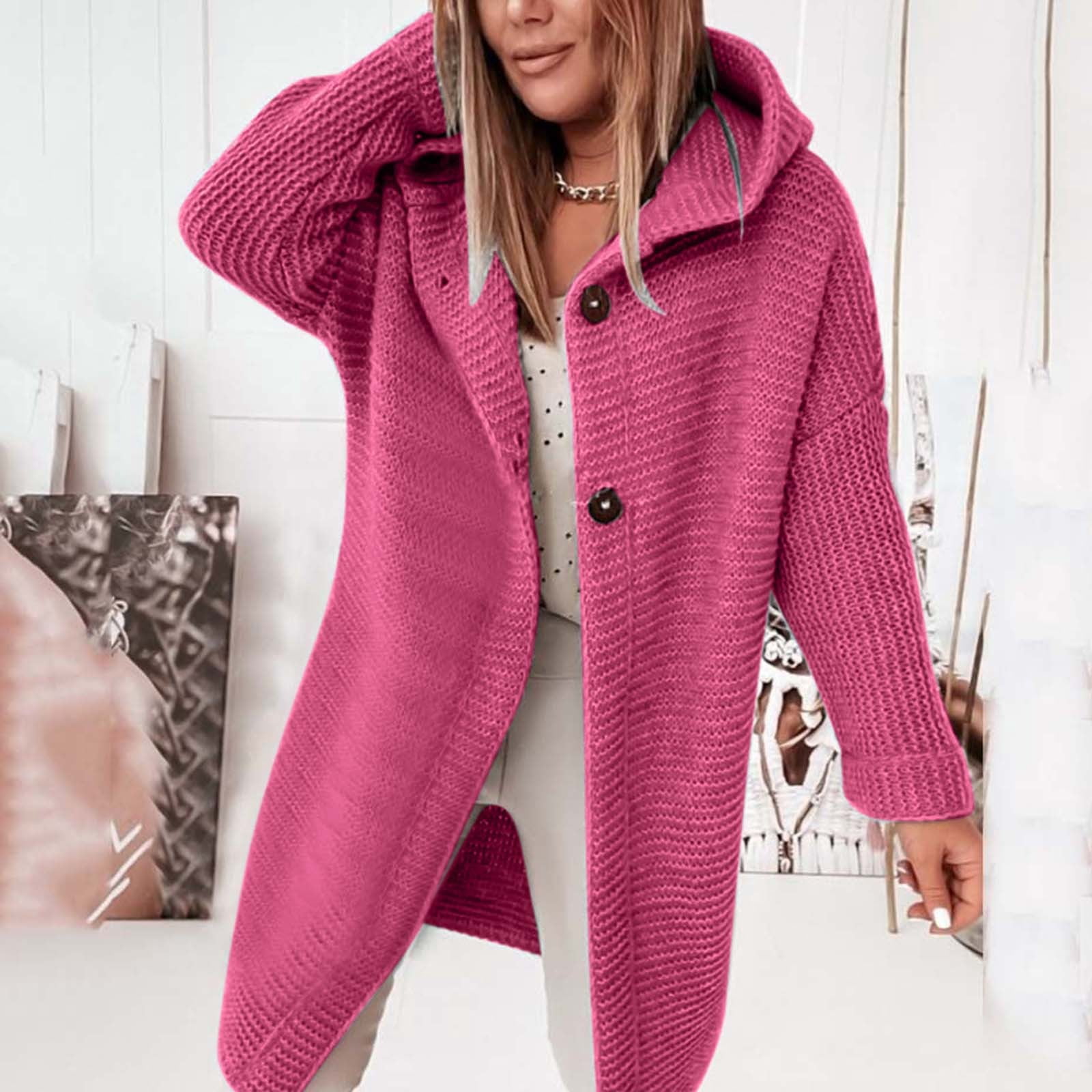 Baberdicy Women's Hooded Knit Cardigan, Commuter Poncho Sweater, Plus ...