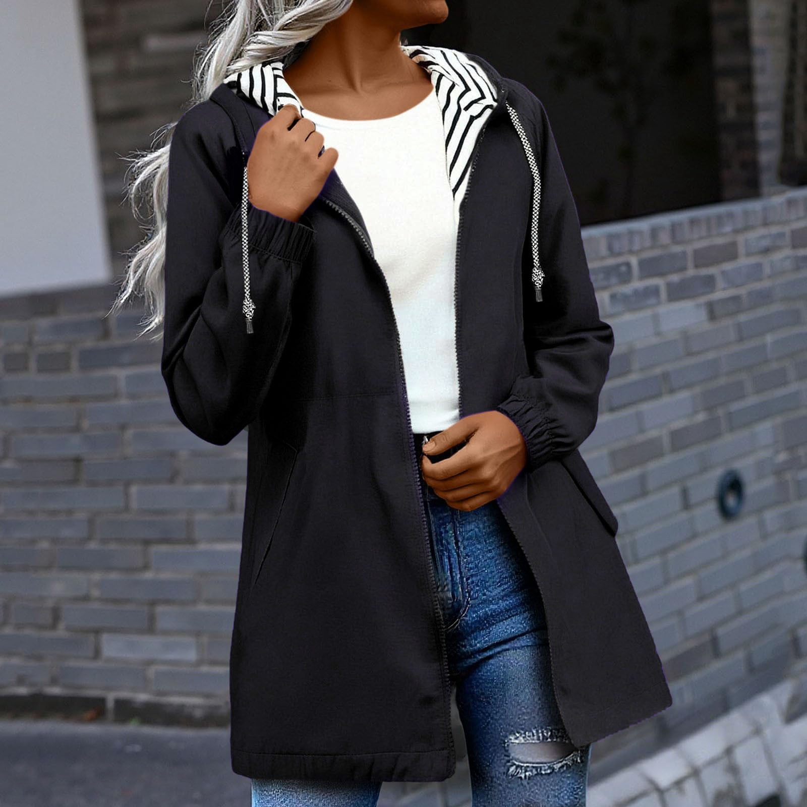Baberdicy Women's Hooded Trench Coat, Level 3 Waterproof Lightweight ...