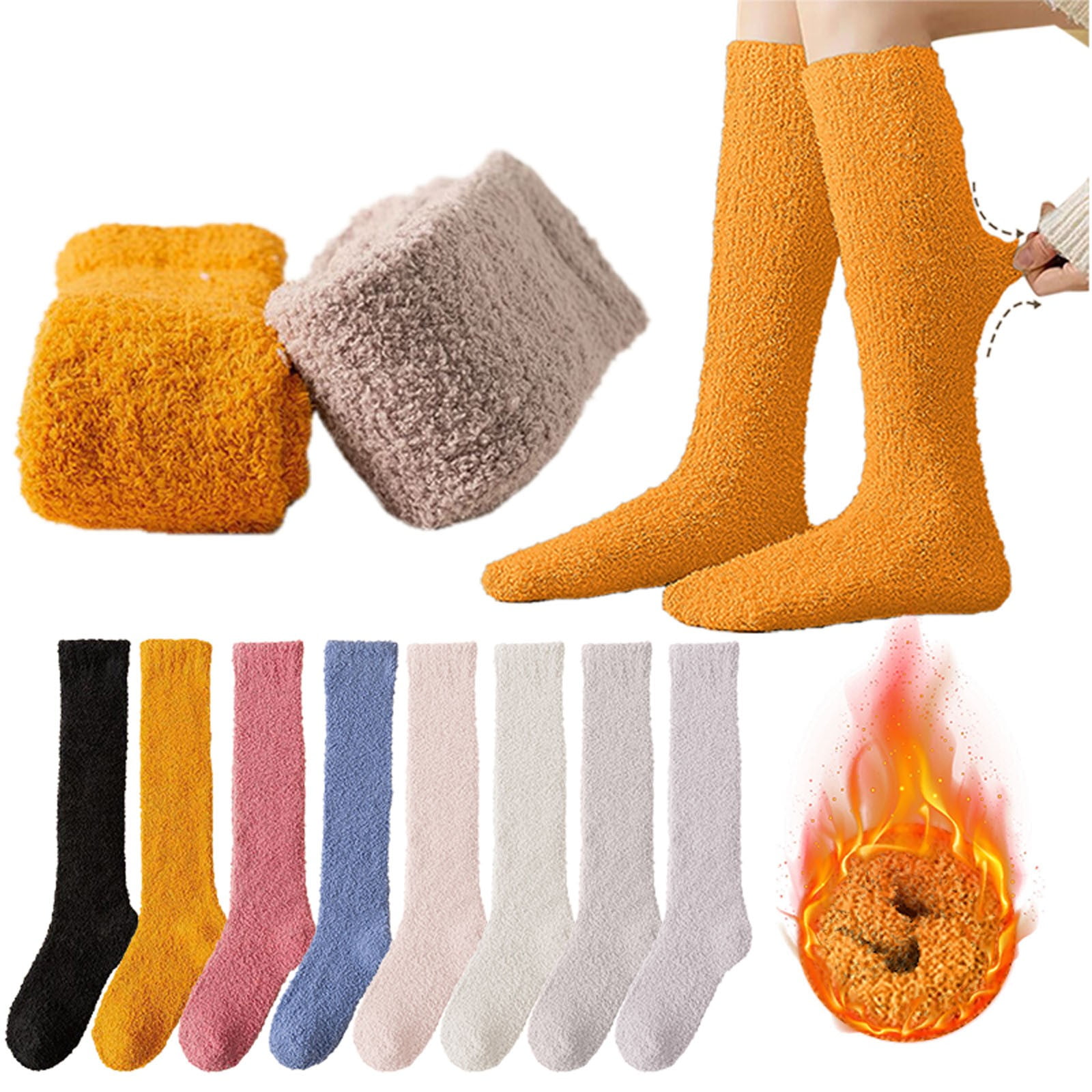 Baberdicy Women's Knee High Fuzzy Socks, Thermal Fleece Lined Winter ...