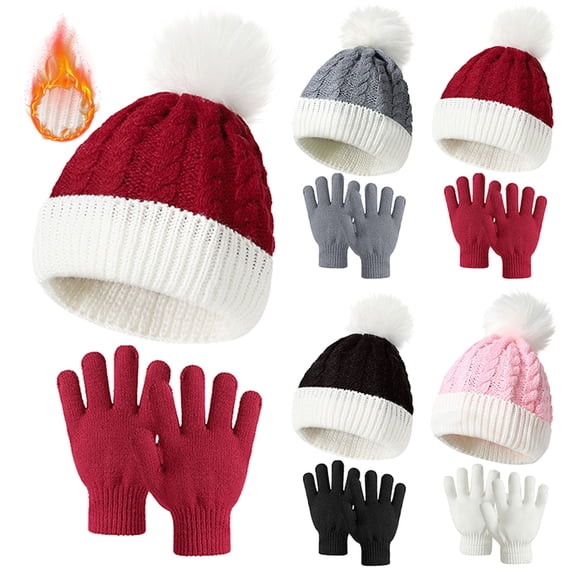 Baberdicy Women's Knit Hat And Gloves Set, Pompom Beanie with ...