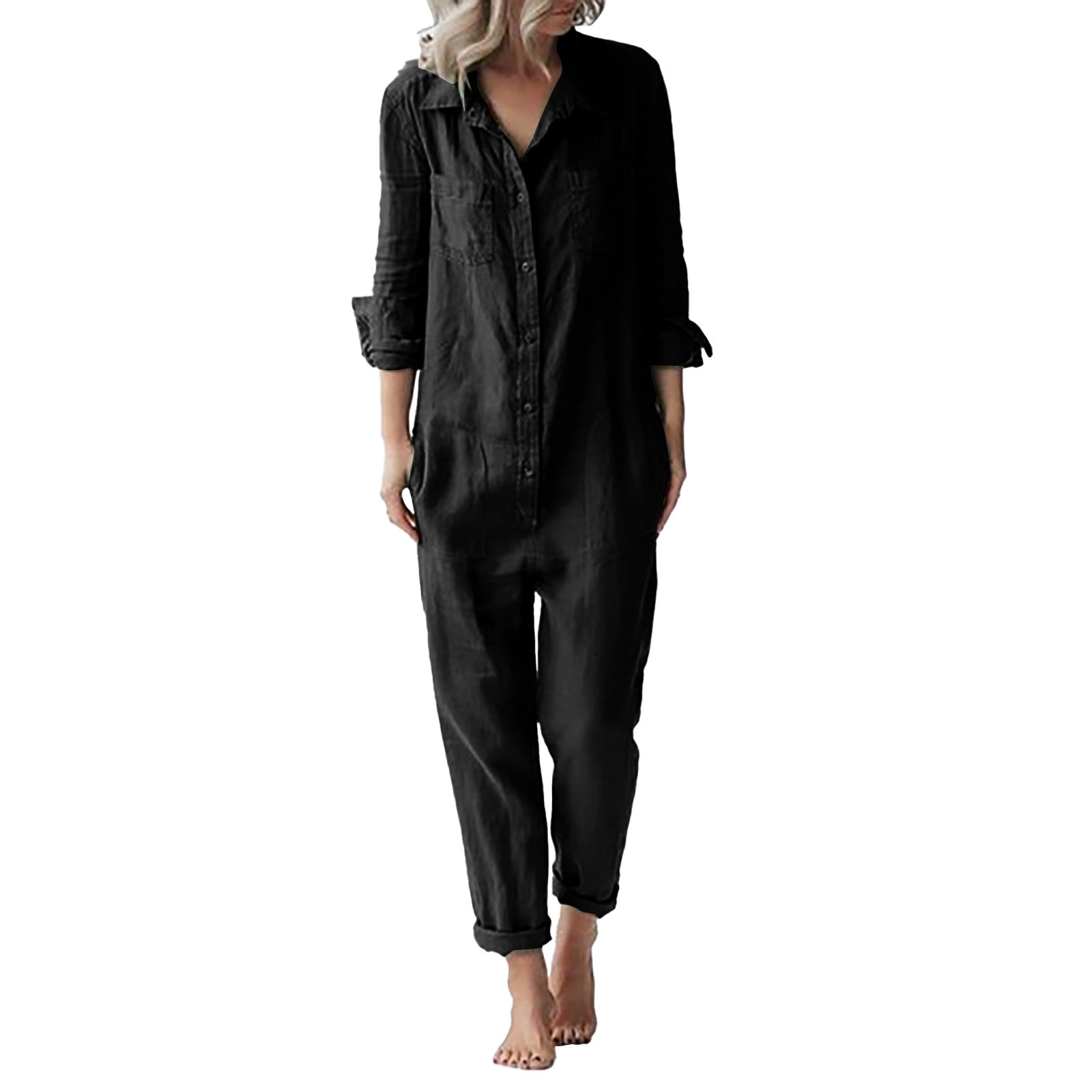 Baberdicy Women's Linen Button down Jumpsuit - Pocket Utility Romper ...