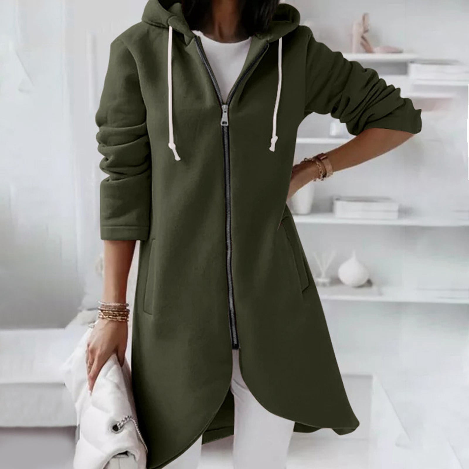 Baberdicy Women's Long Hooded Zip up Hoodie, Street Style Irregular Hem ...