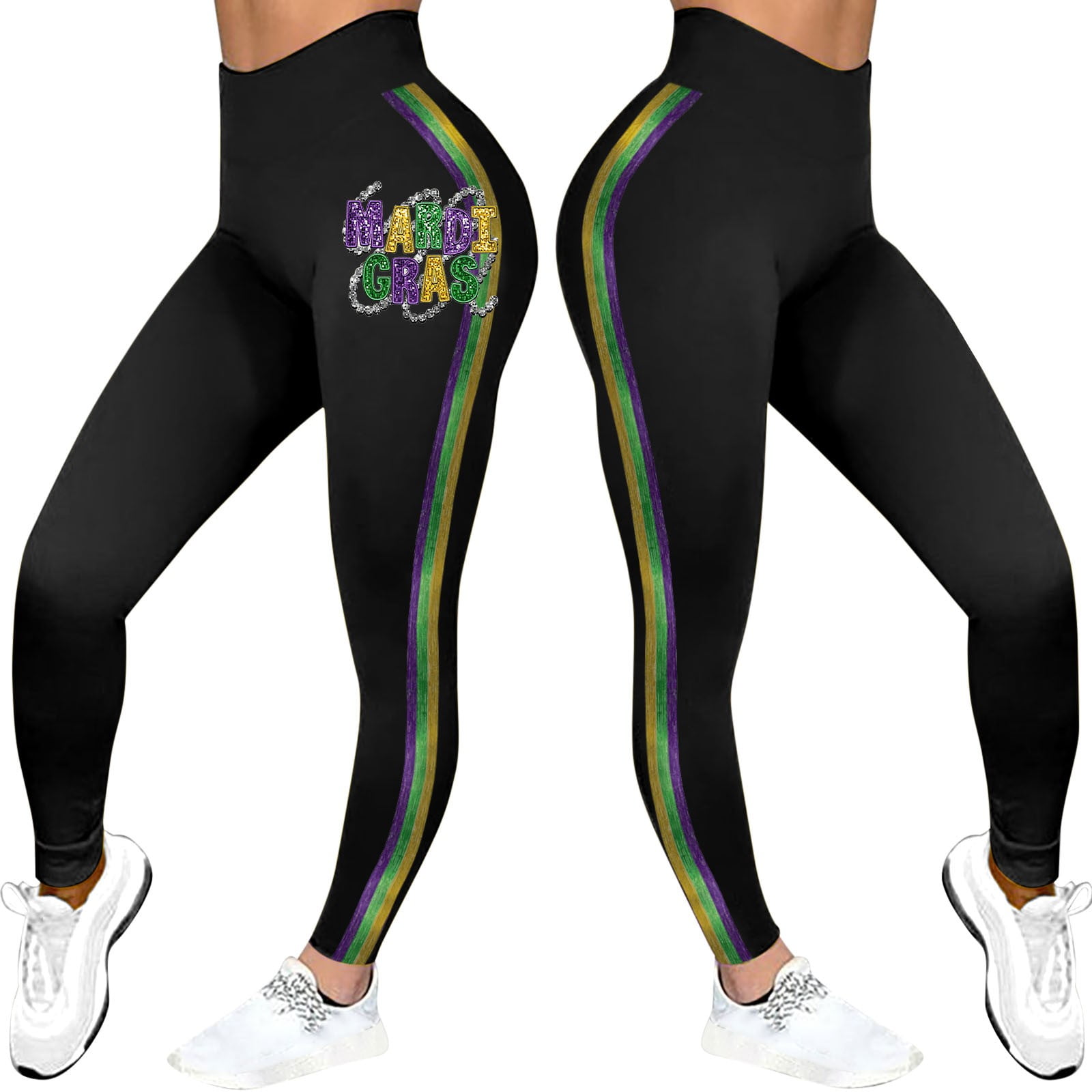 Baberdicy Women's Mardi Gras Leggings Letter Printed Fancy Slim Fit ...