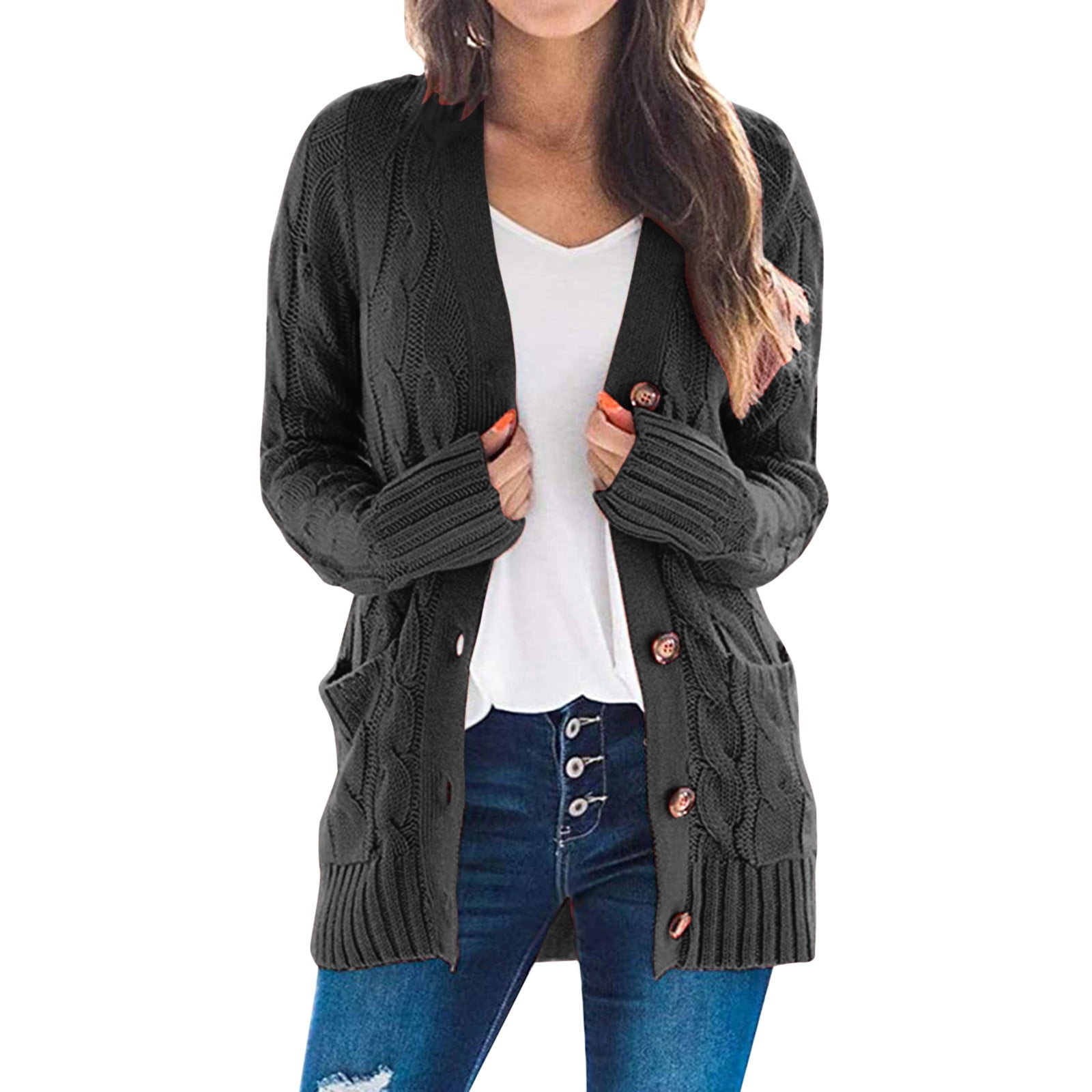 Baberdicy Women's Open Front Cardigan Sweaters Fashion Button Down ...