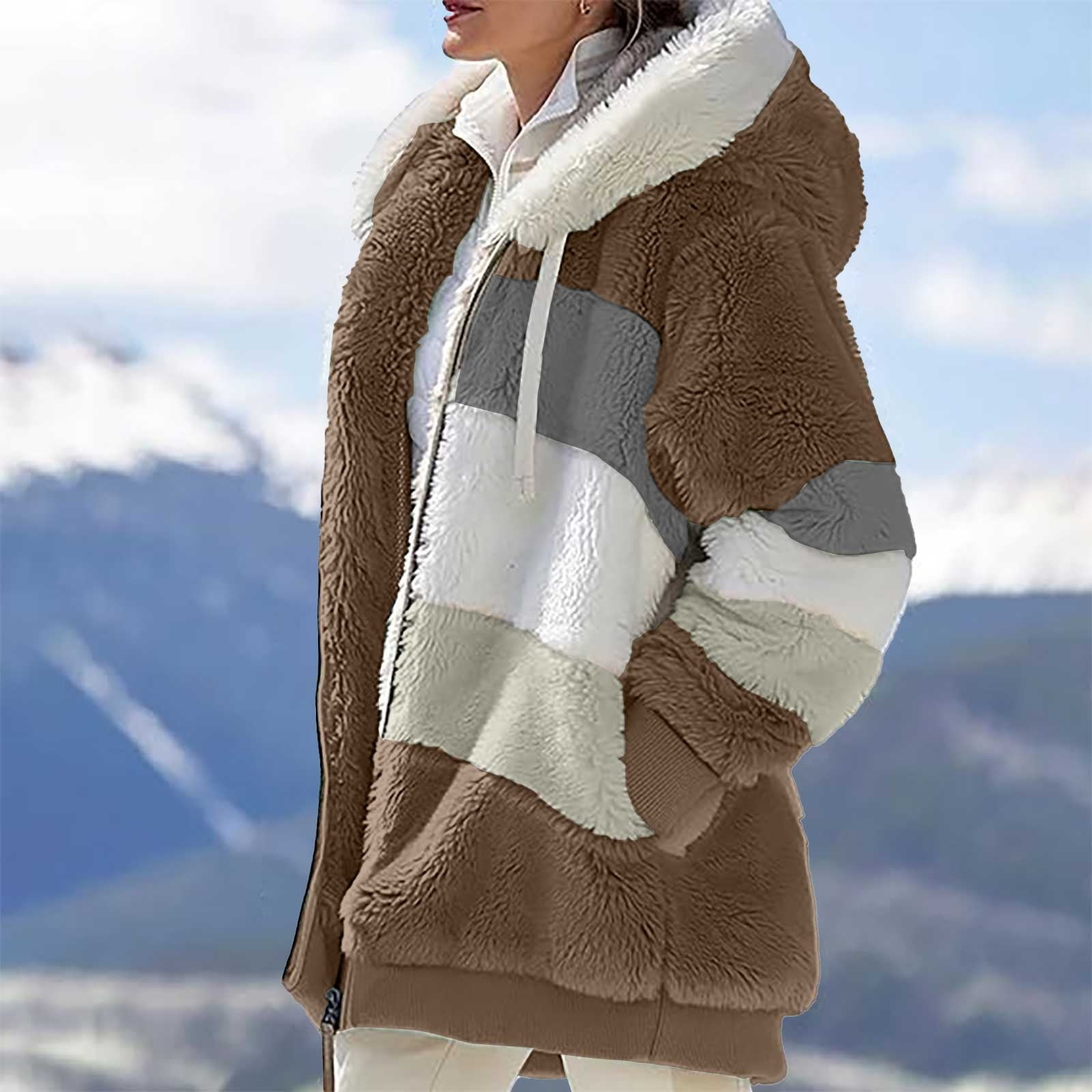 Baberdicy Women's Oversized Plush Jacket, Multi-Color Hooded Fuzzy ...