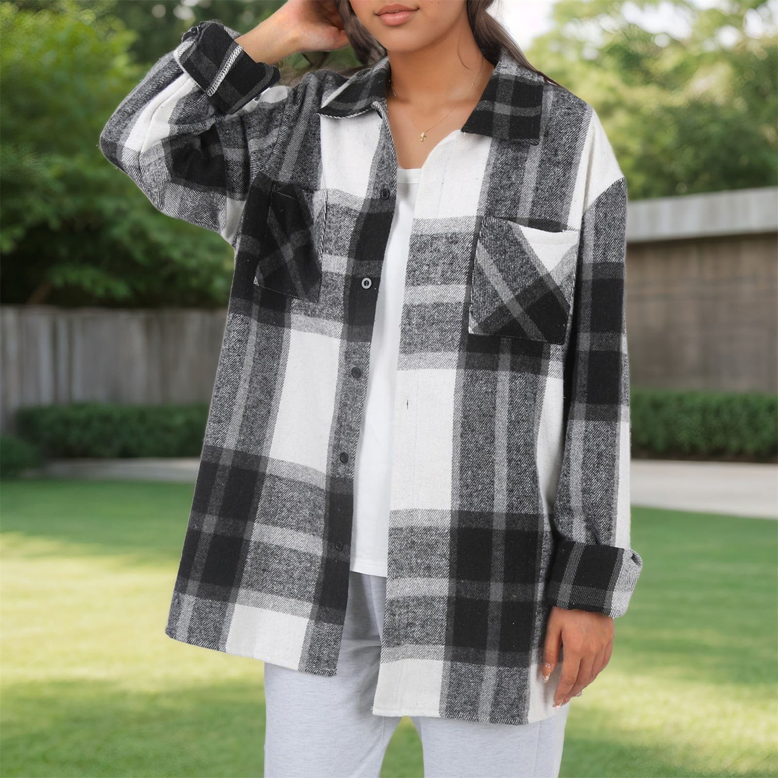 Baberdicy Women's Plaid Tweed Shacket, Autumn New Fashion Checkered ...