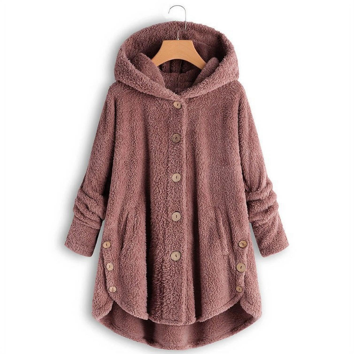 Baberdicy Women's Plus Size Plush Cardigan, Button Front Hooded Loose ...