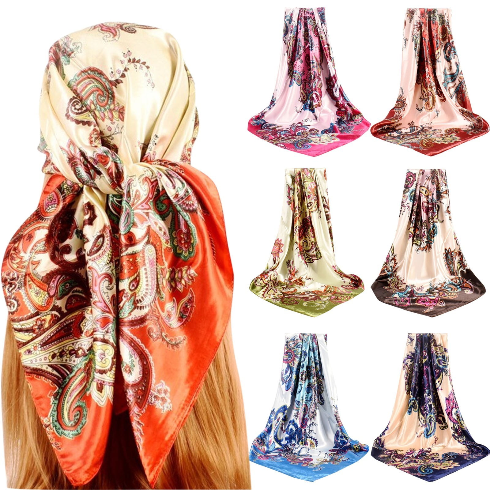 Baberdicy Women's Satin Square Scarf, Floral Print for Neck, Hair ...