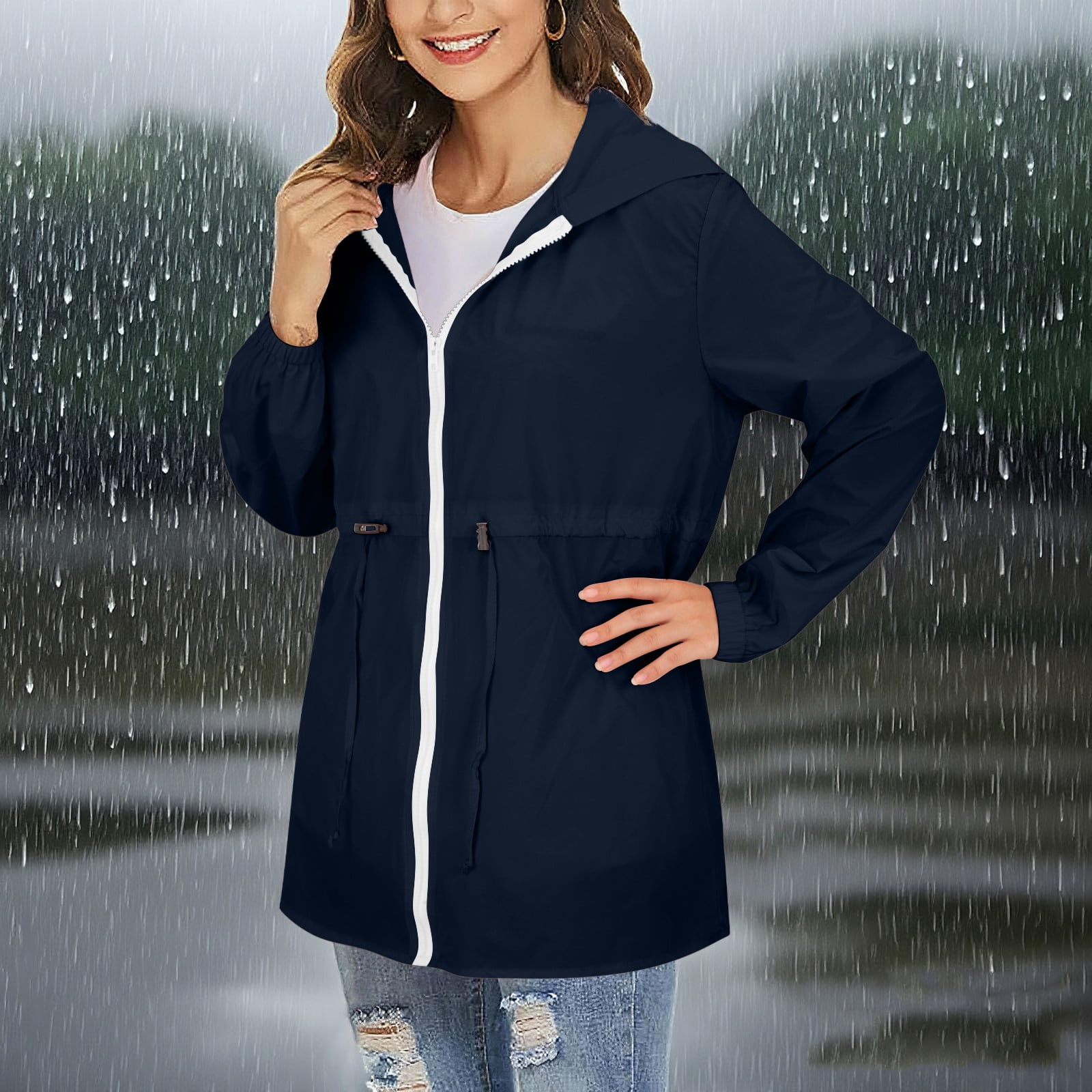 Baberdicy Women's Solid Color Rain Jacket, Lightweight Fitted Sports ...
