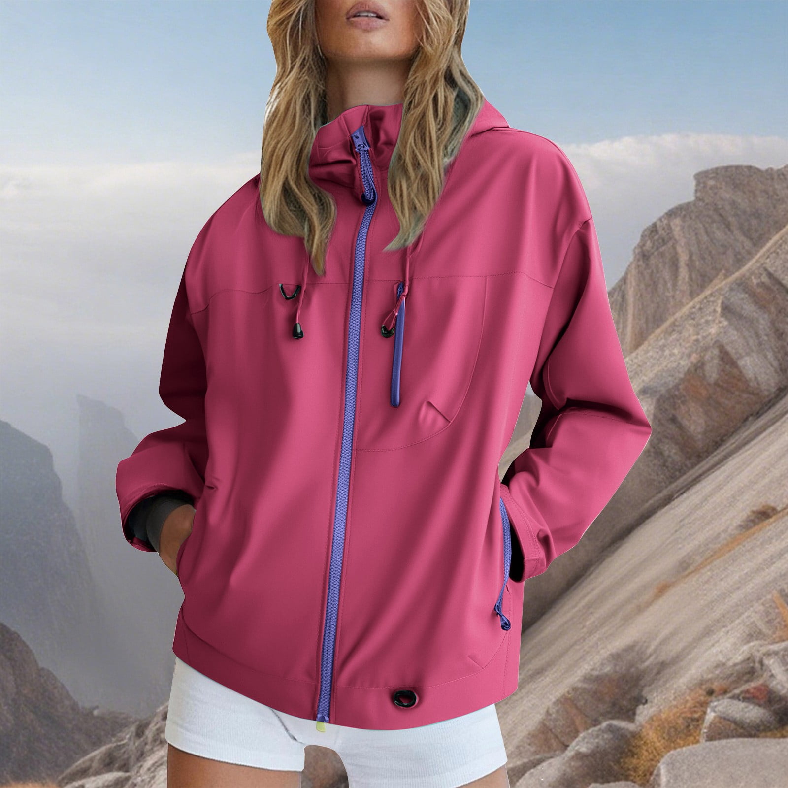 Baberdicy Women's Solid Color Rain Jacket, Lightweight Packable Hooded ...