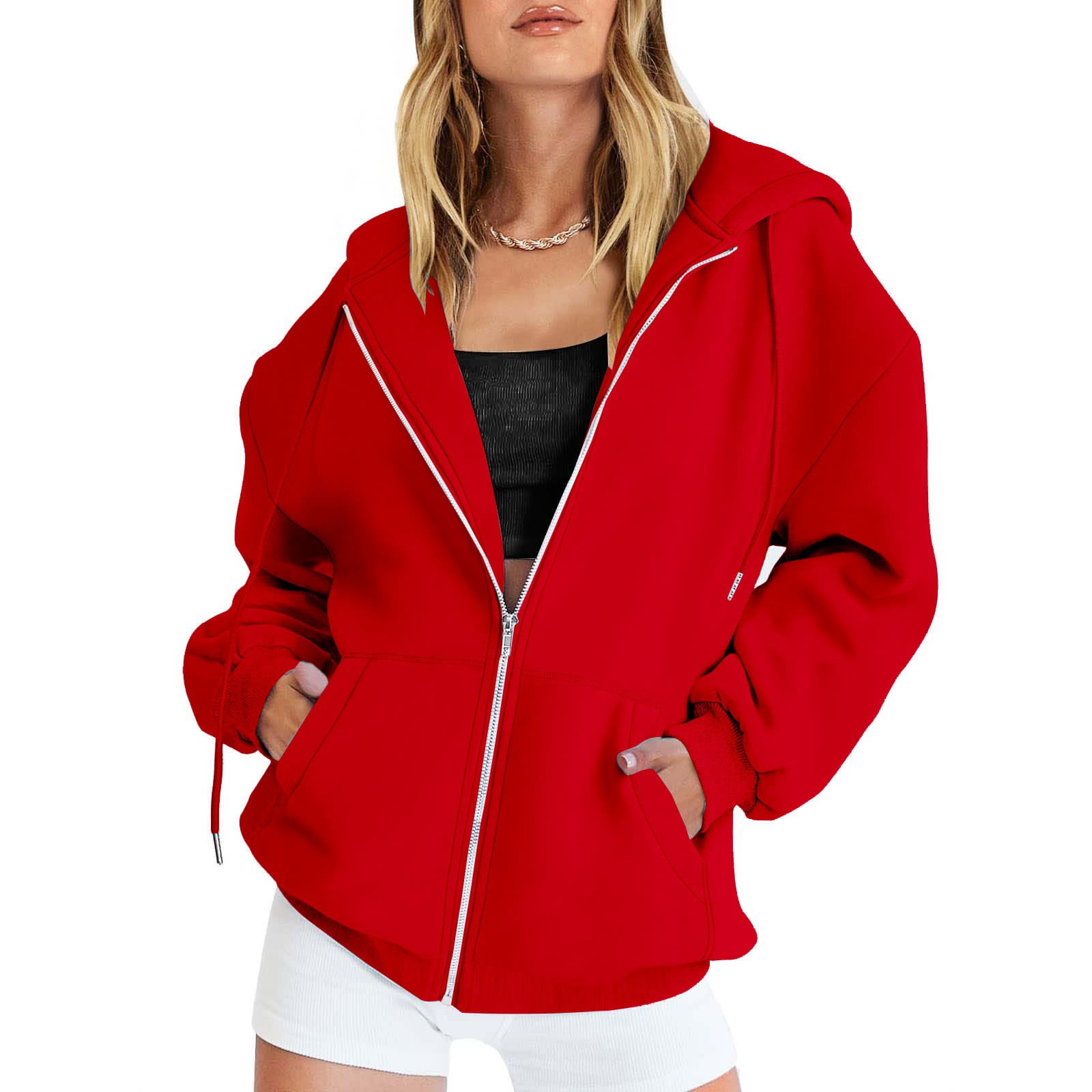 Baberdicy Women's Track Style Jacket, Oversized Pocket Sweatshirt with ...