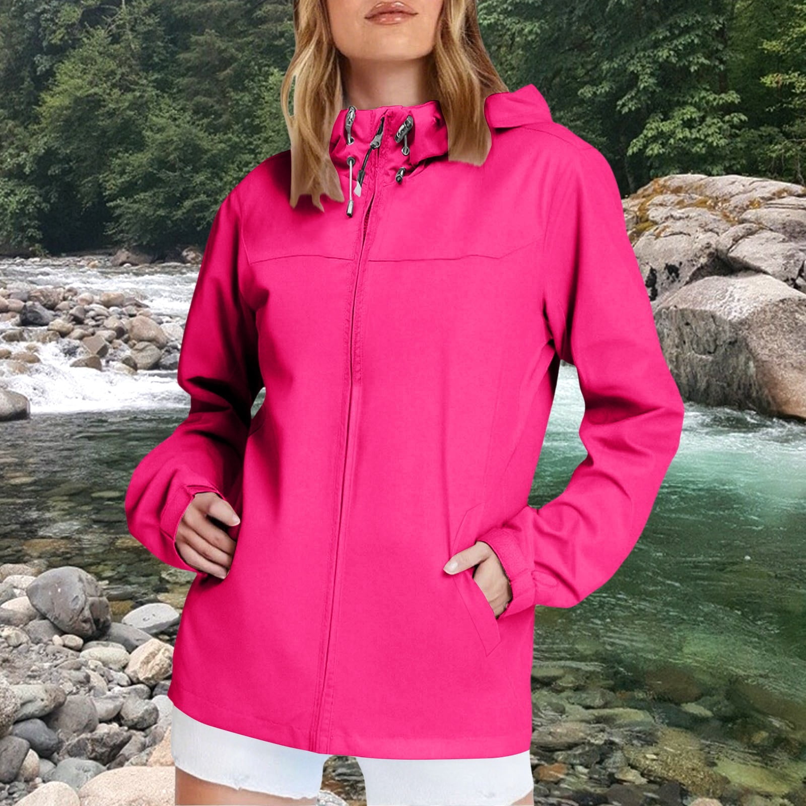 Baberdicy Women's Waterproof Windbreaker Jacket, Hooded Outdoor Sports ...