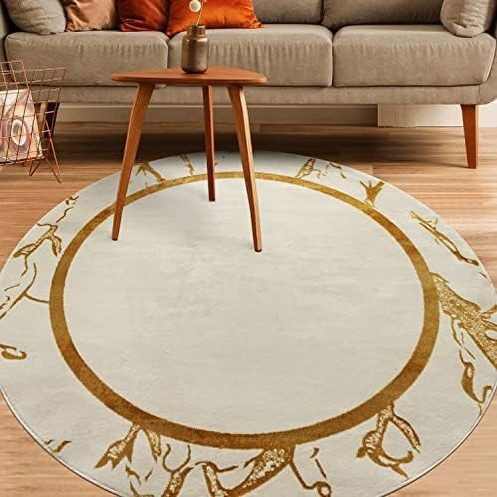 Babil 5X5 Marble Bordered Modern Geometric Indoor Round Area Rug (Beige ...