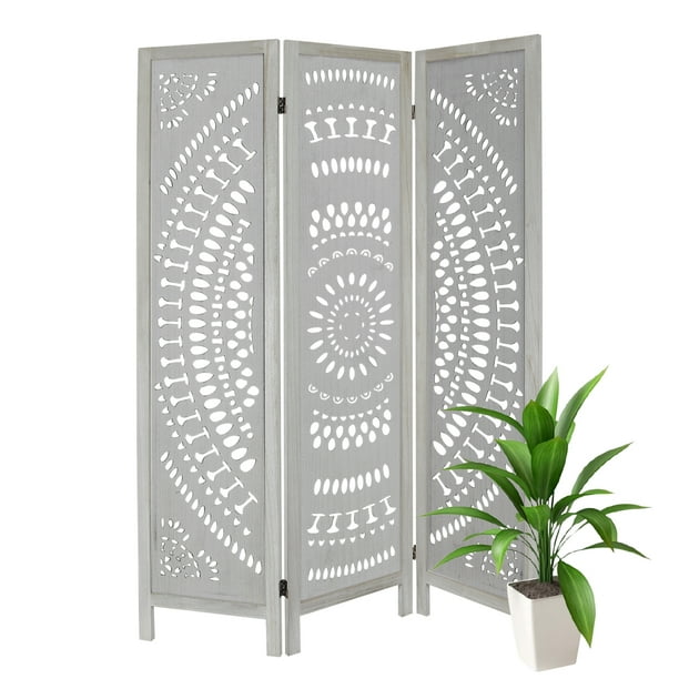 Babion Carved Panel Room Dividers & Panel Screens, Wood White, 64", 3 ...