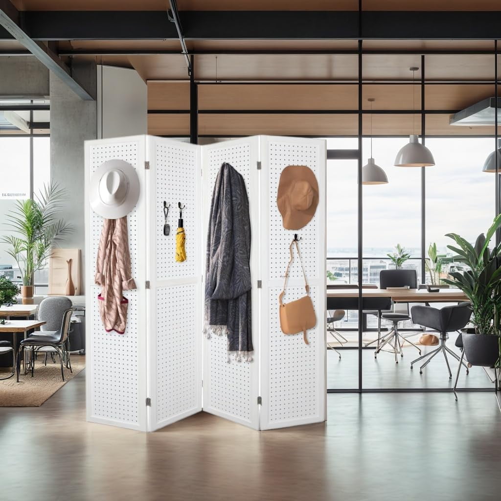 Babion 4 Panel Pegboard Display, Peg Board Room Divider Pegboard ...