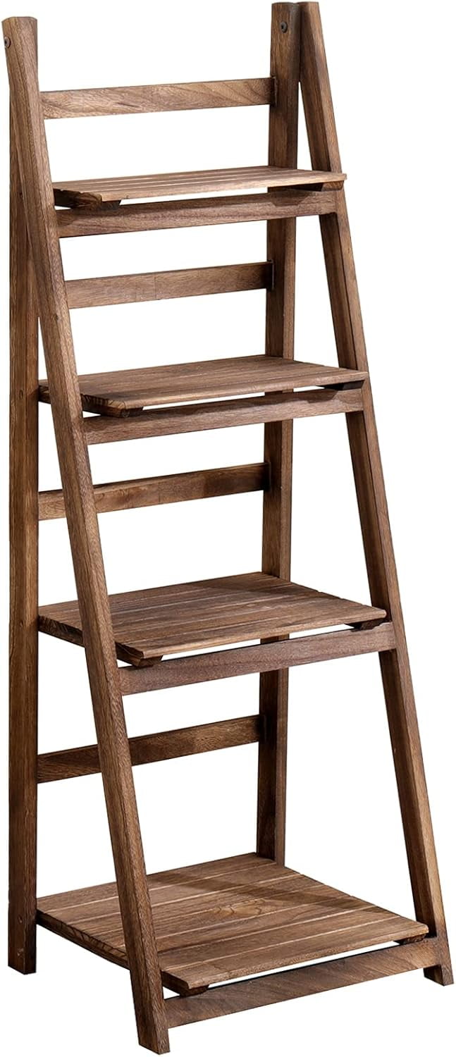 Babion 4 Tier Ladder Shelf Brown, Home Office Ladder Bookcase and 4 ...
