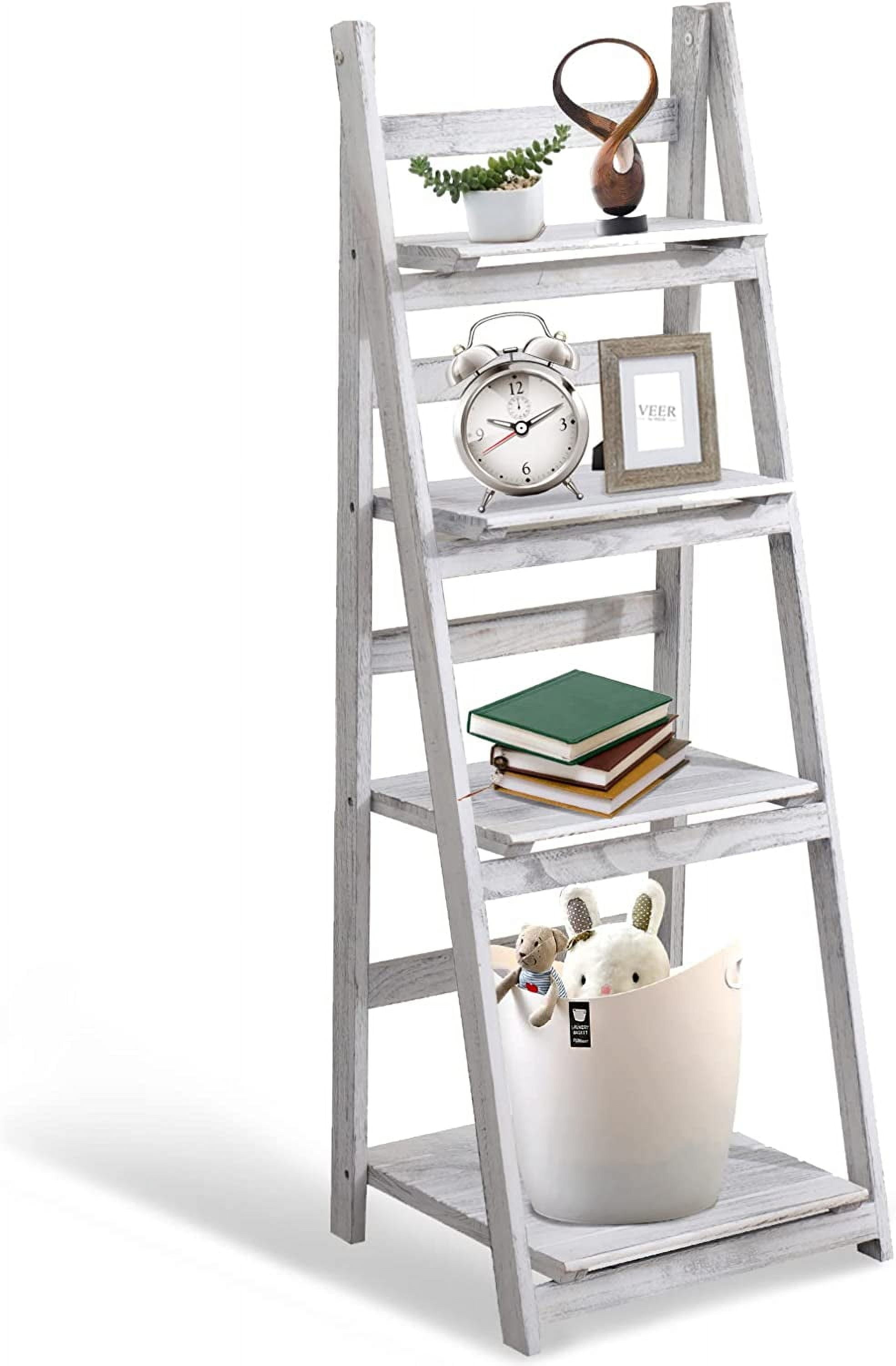 Babion 4-Tier Ladder Shelf Industrial Bookshelves Ladder Bookcase ...