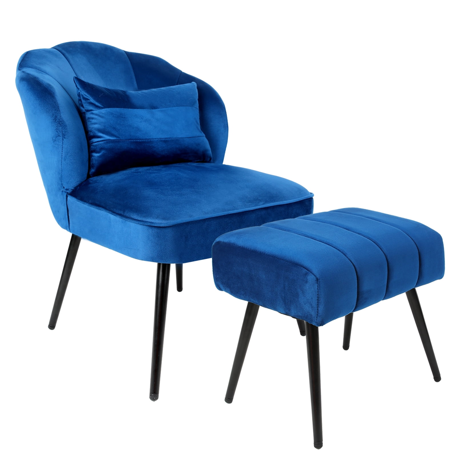 Babion Modern Armchair, Blue Velvet Accent Chair with Ottoman for ...