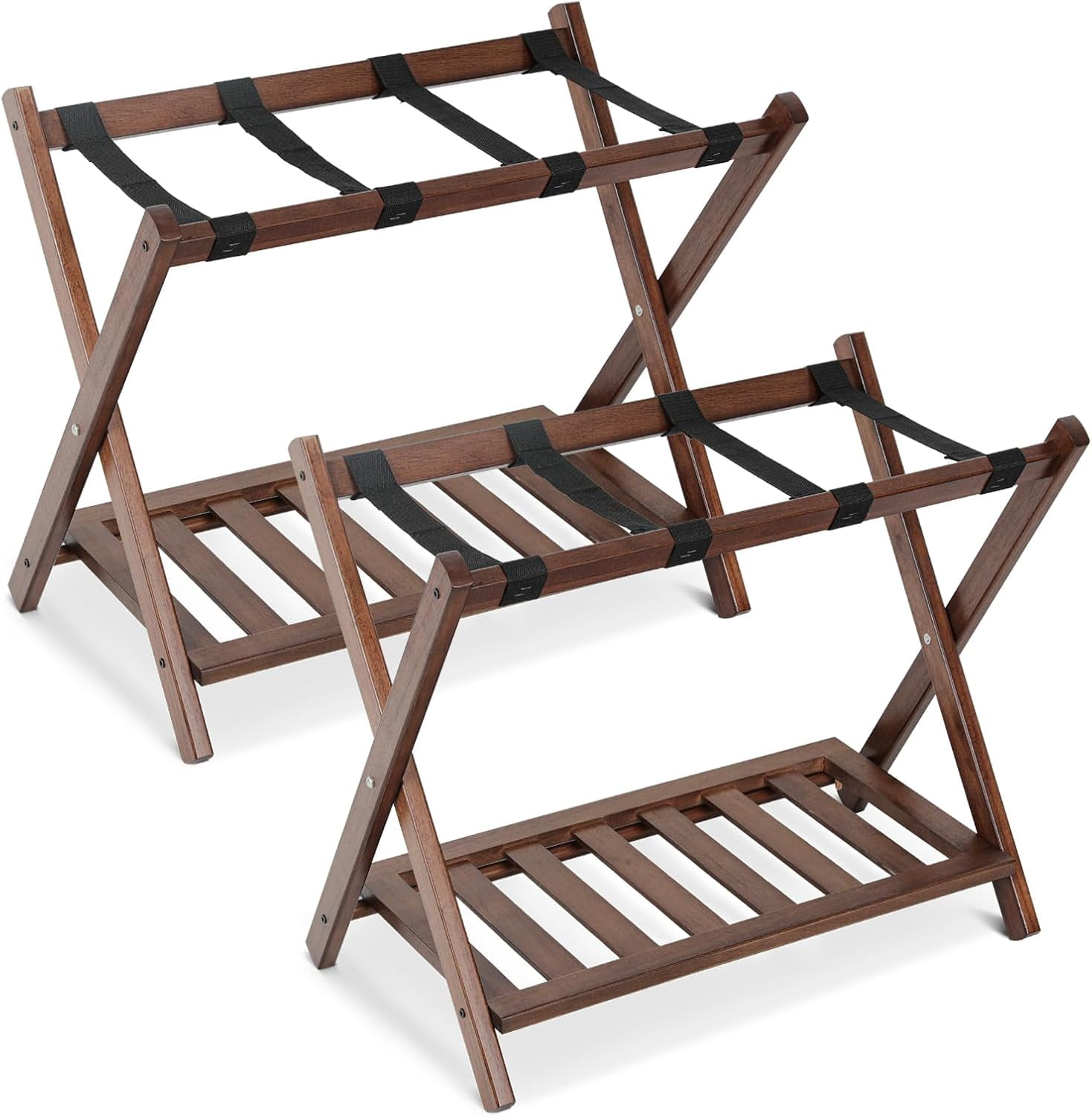 Babion Folding Luggage Racks with Shelf, Wooden Suitcase Stand, 2 Tier ...