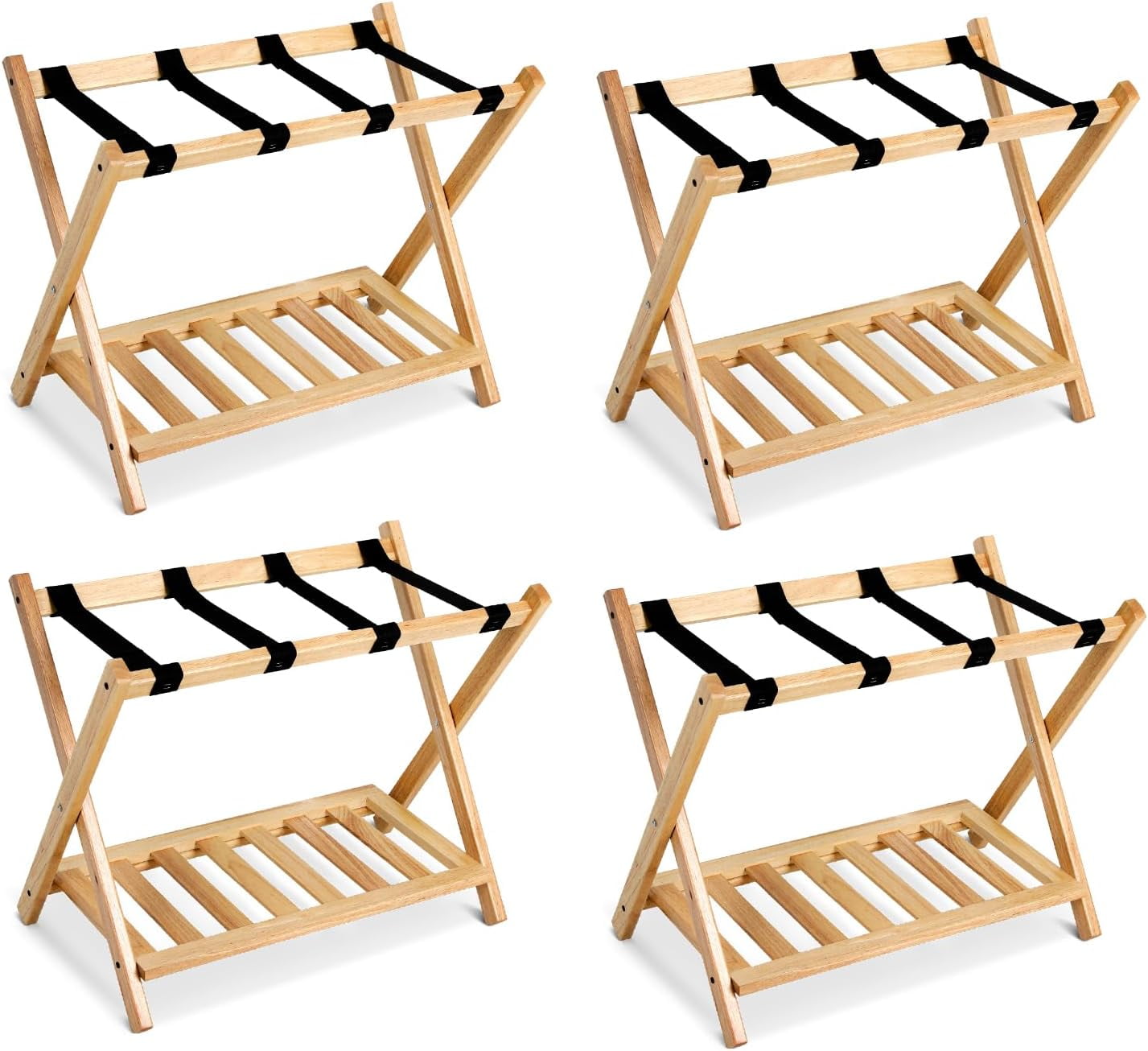 Babion Folding Luggage Racks with Shelf, Wooden Suitcase Stand, 2 Tier ...