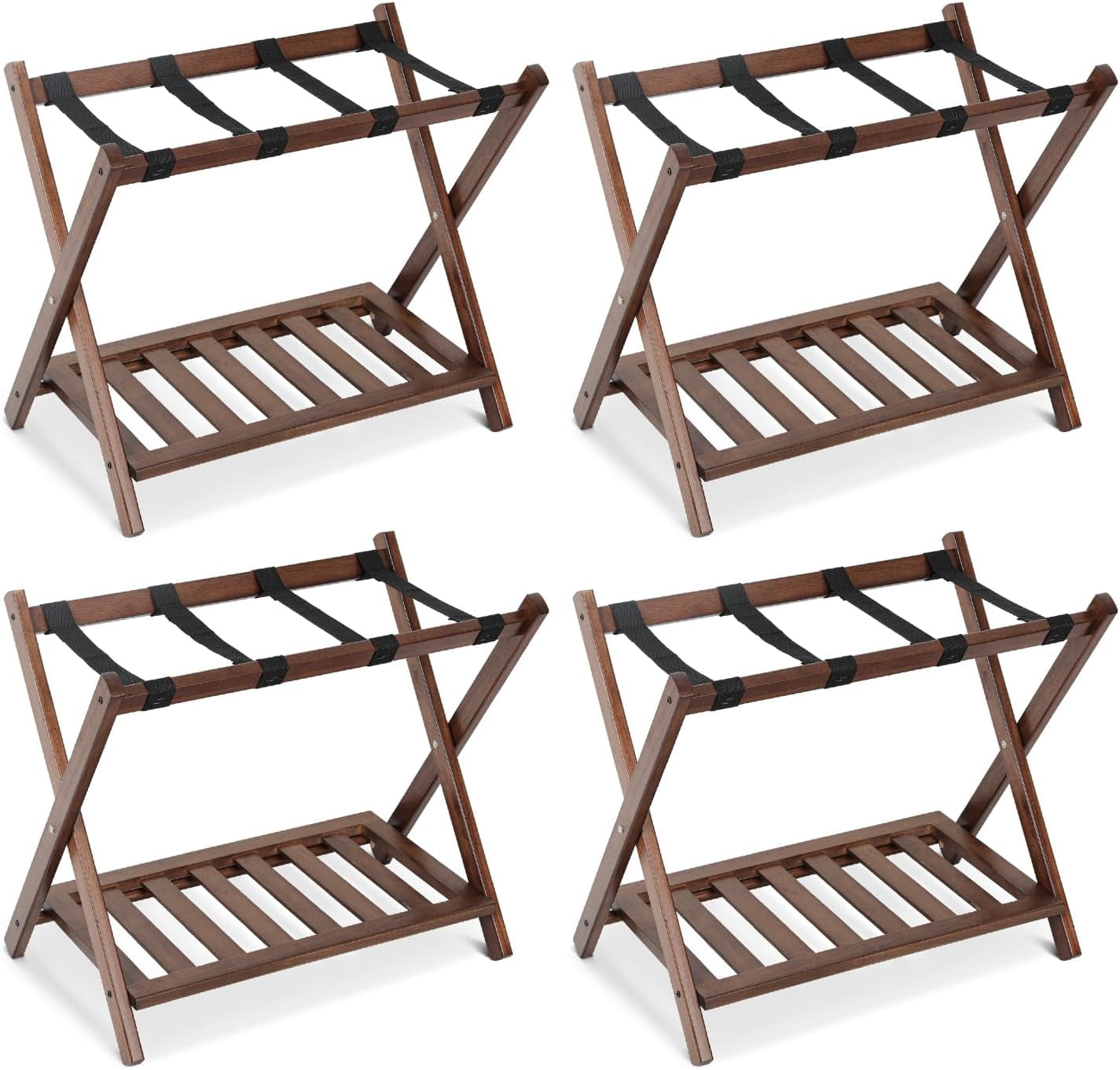 Babion Folding Luggage Racks with Shelf, Wooden Suitcase Stand, 2 Tier ...