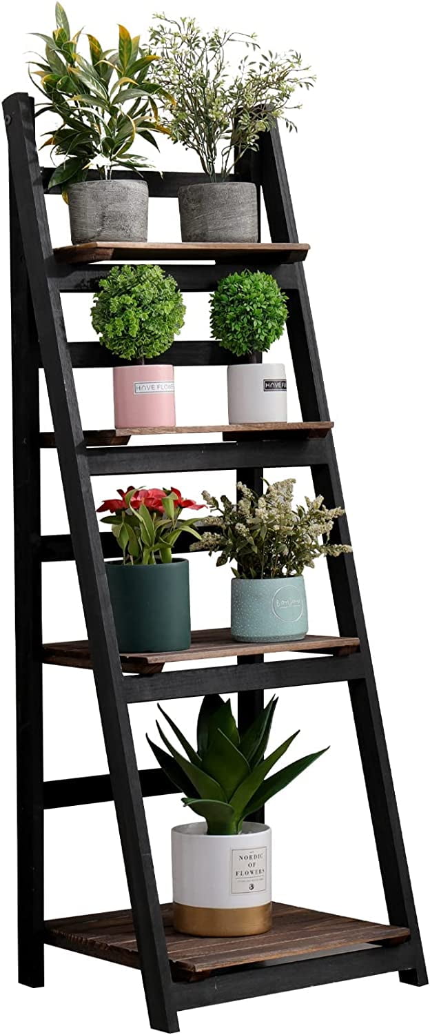 Babion Ladder Shelf, 4-Tier Ladder Shelf, Small Ladder Bookshelf, Wood ...