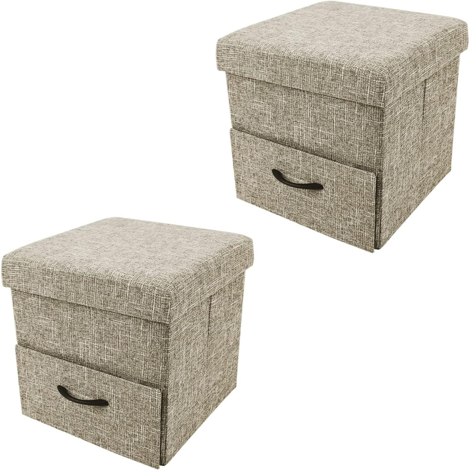 Babion Linen Folding Storage Ottoman with Side Drawers,Cube Foot Rest ...