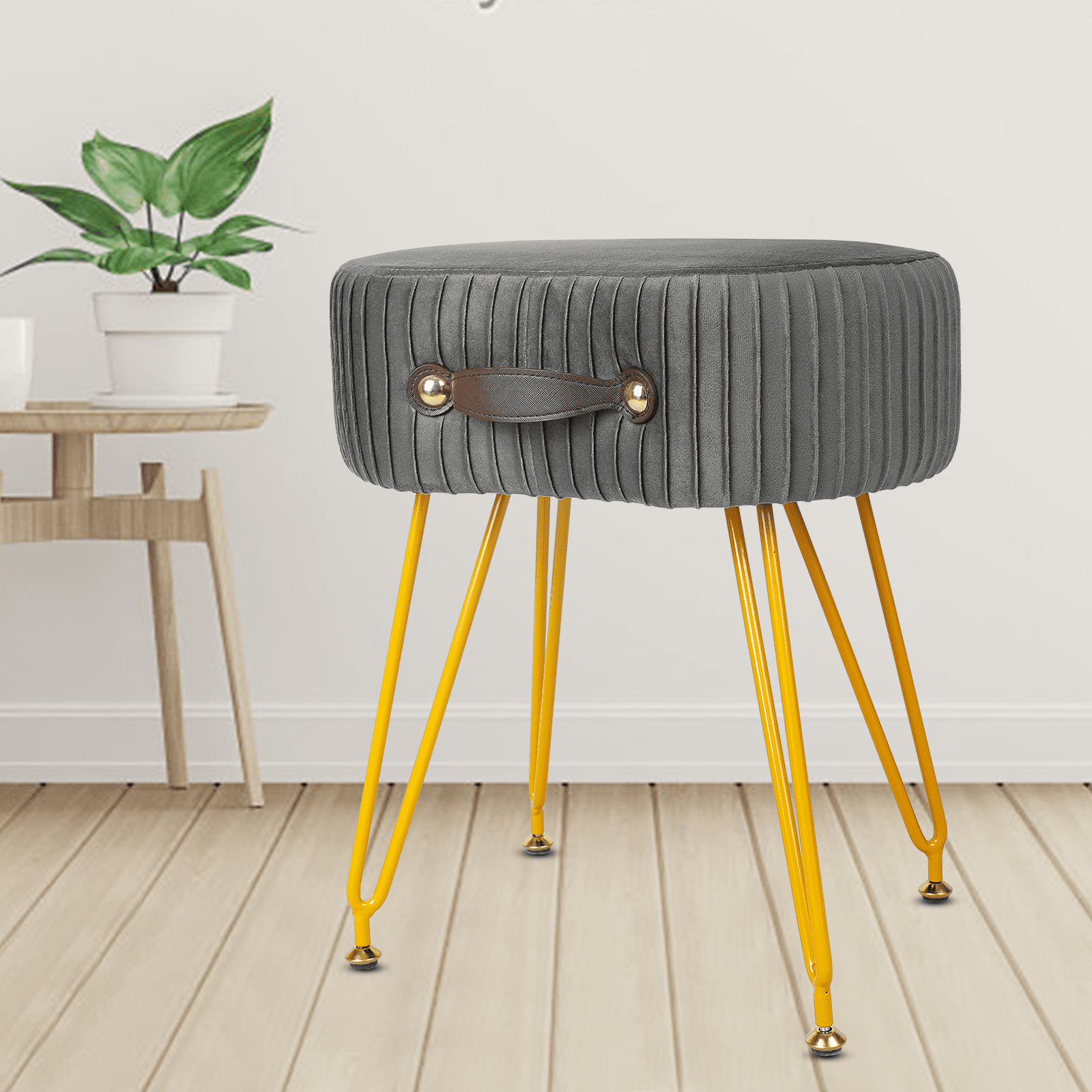 Babion Velvet Vanity Stool Ottoman Footstool, Upholstered Pleated ...