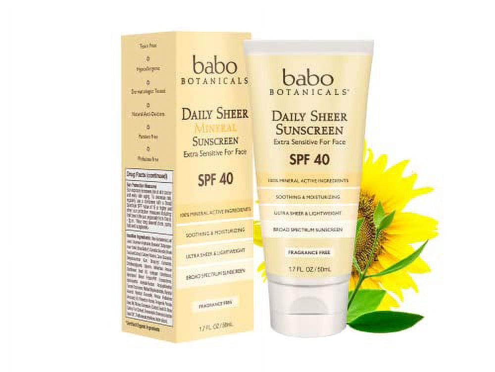 Babo Botanicals Daily Sheer Mineral Face Sunscreen Lotion SPF 40, Non ...