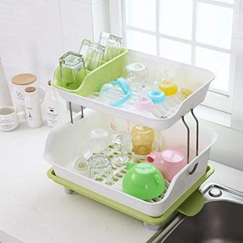 Baboies Kitchen Dish Drainer Rack Plastic 2 Layer Dish Drainer Rack ...