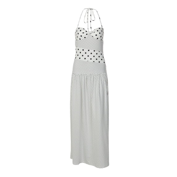 Babomareon Women's Halter Neck Polka Dot Maxi Dress, Backless Long ...