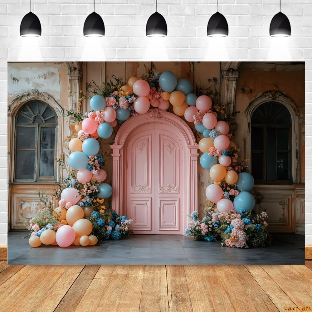 Baby 1st Birthday Party Backdrop Balloons Flowers Wall Door Newborn ...